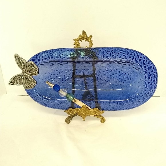 Cypress | Dining | Cypress Cobalt Blue Bubble Glass Oval Platter Server ...